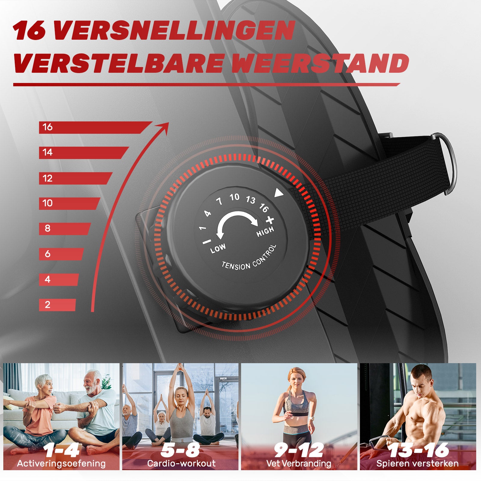 Magnetische Roeimachine voor Home Gym Office Workout 16 niveau instelb ...